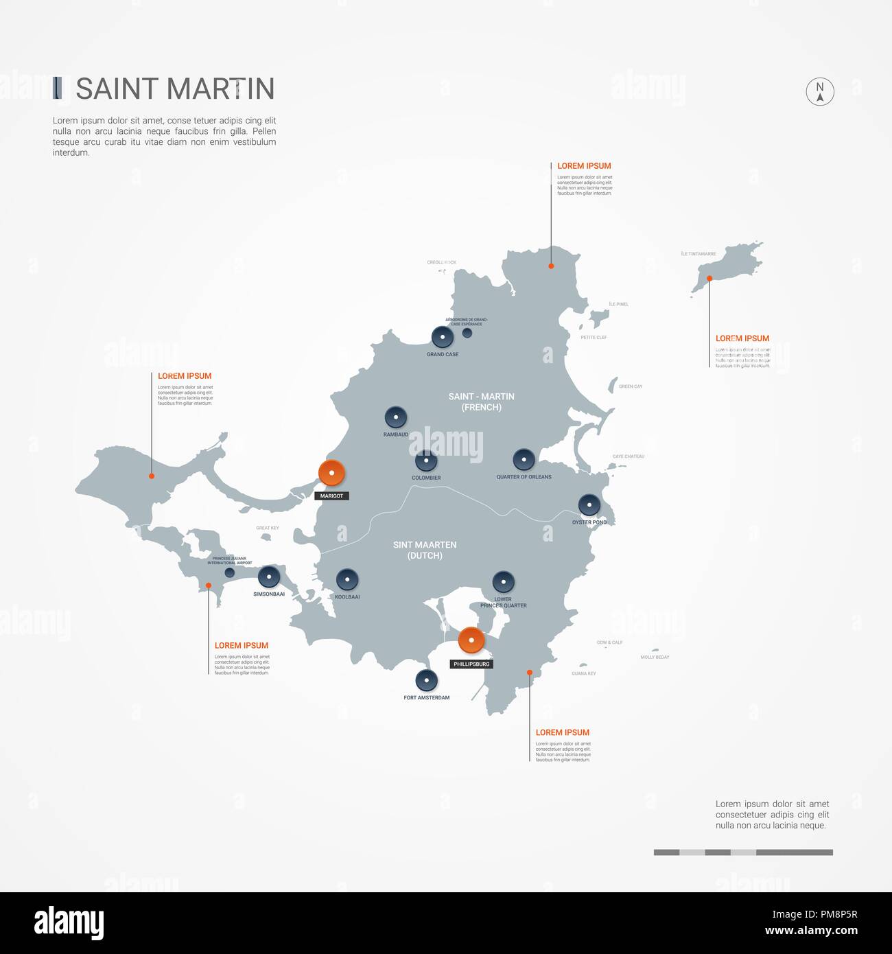 Saint Martin map with borders, cities, capital and administrative ...