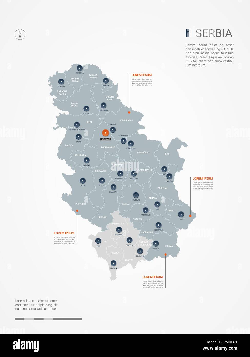 Serbia map with borders, cities, capital and administrative divisions ...
