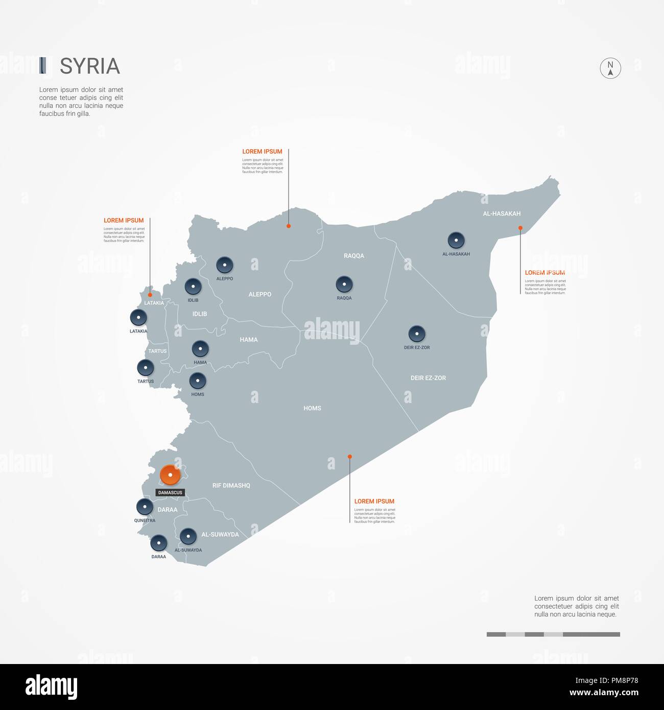 Syria map with borders, cities, capital and administrative divisions ...
