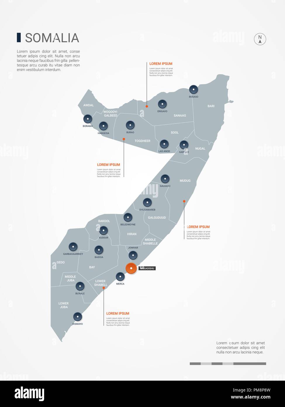 Somalia map with borders, cities, capital and administrative divisions ...