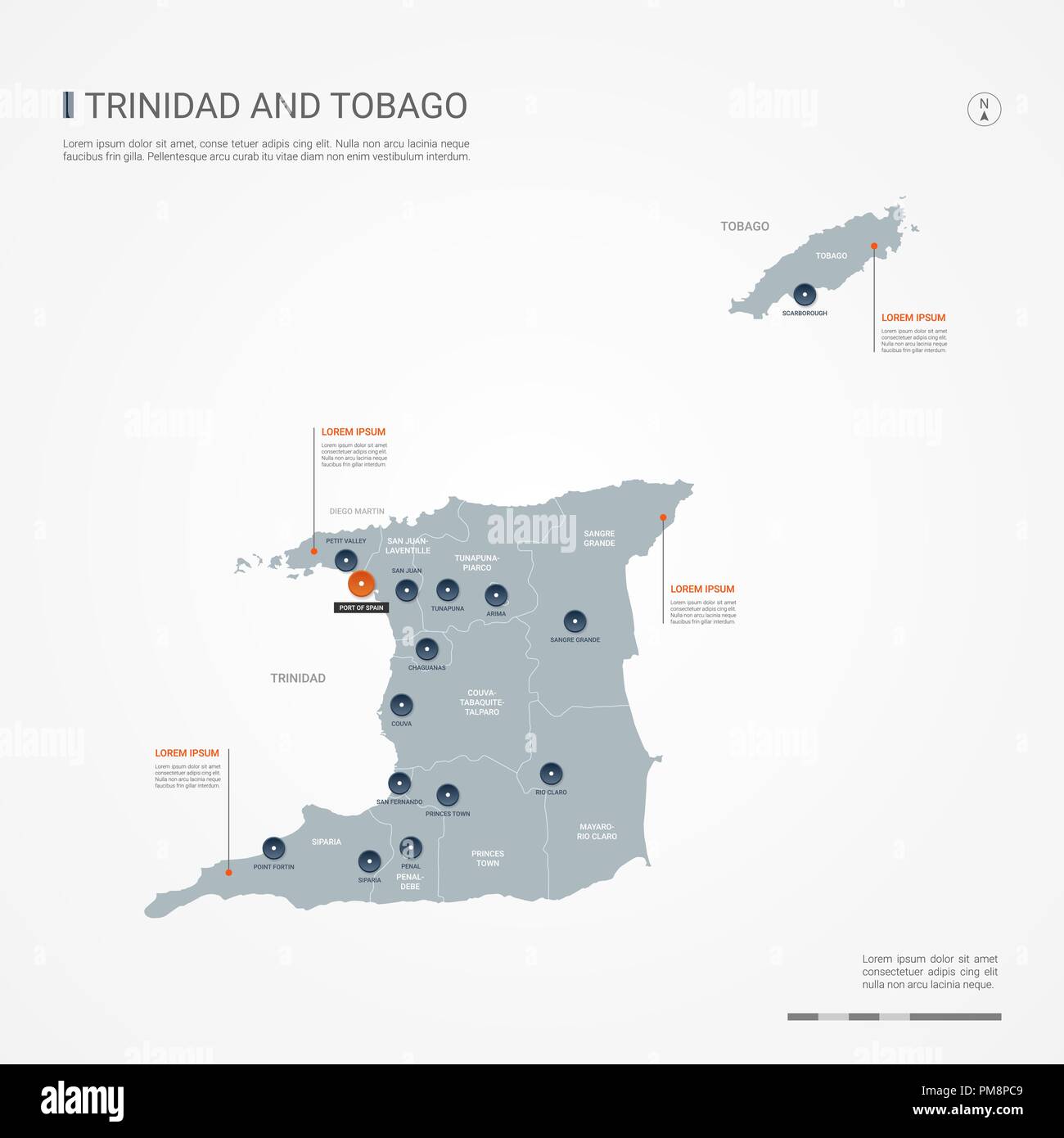 Trinidad and Tobago map with borders, cities, capital and ...