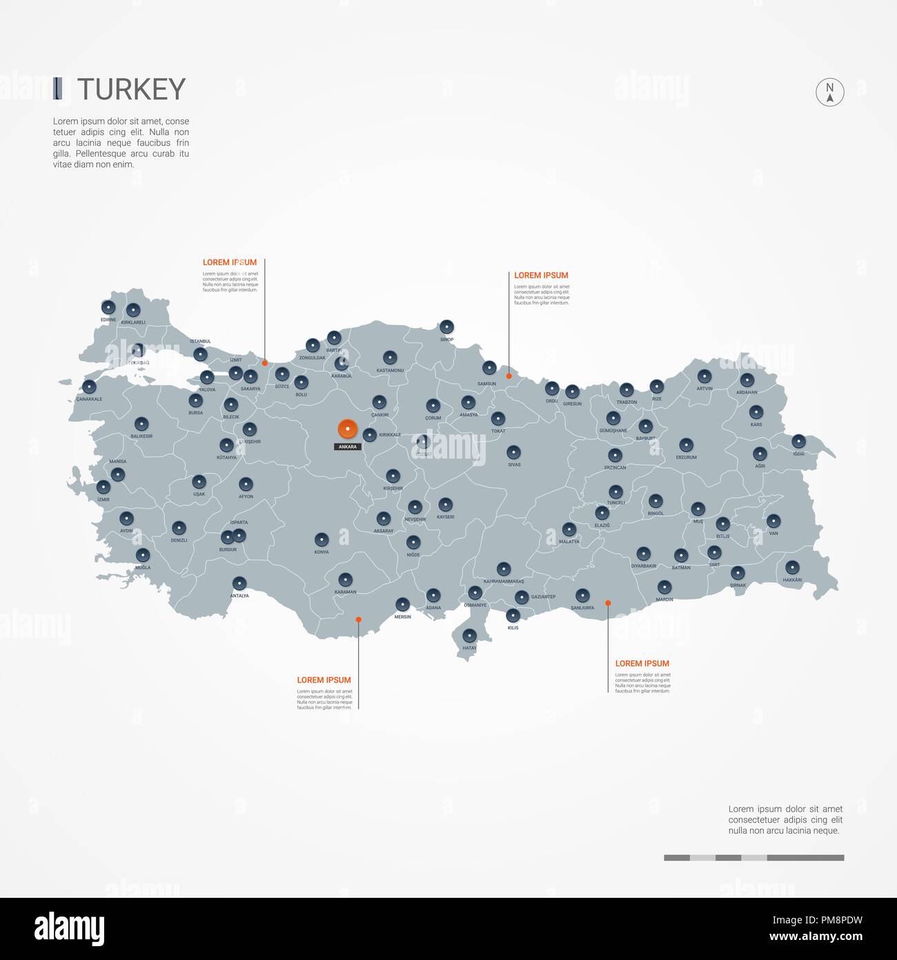 Turkey map with borders, cities, capital and administrative divisions ...