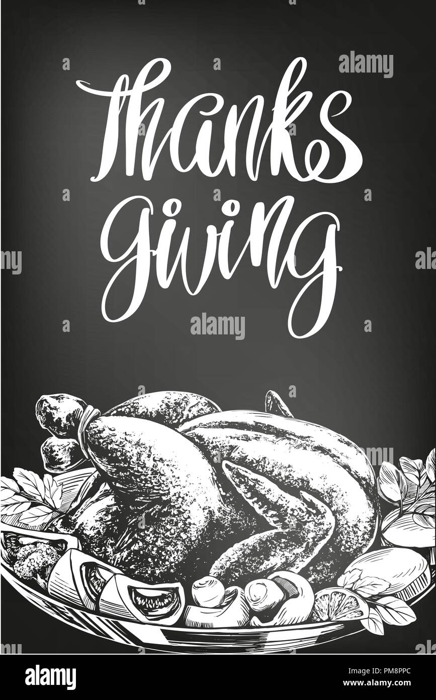 thanksgiving day, holiday poster, Roasted turkey, chicken,with ...