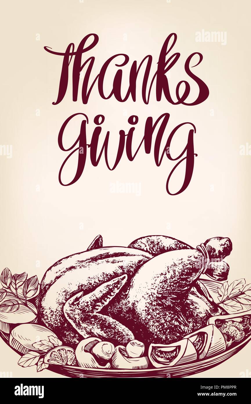 thanksgiving day, holiday poster, Roasted turkey, chicken,with ...