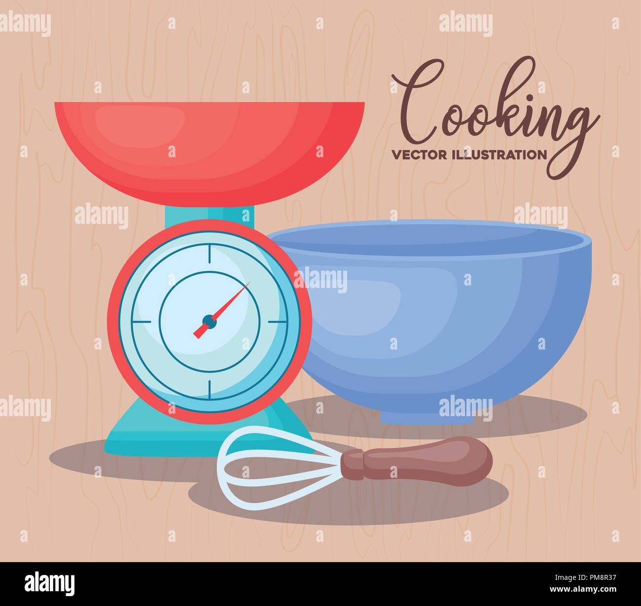 cooking utensils design with scale and bowl over orange background ...