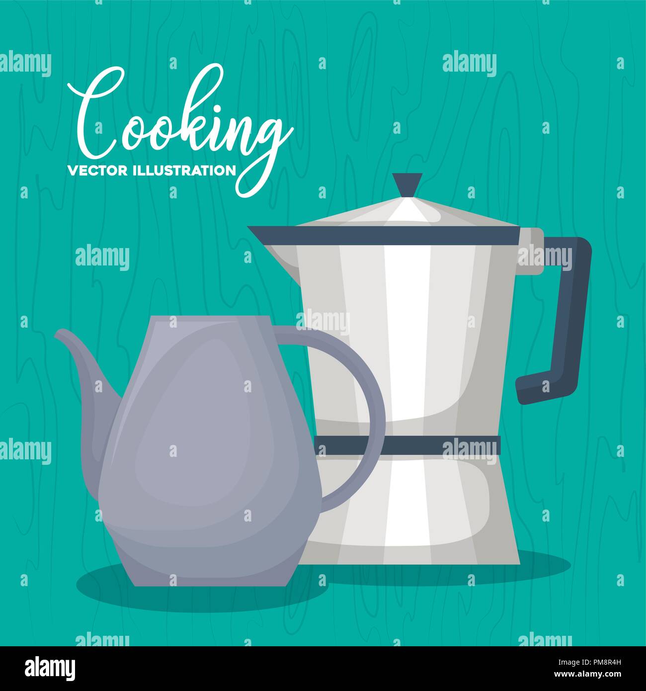 cooking utensils design with kettle and pitcher over blue background ...
