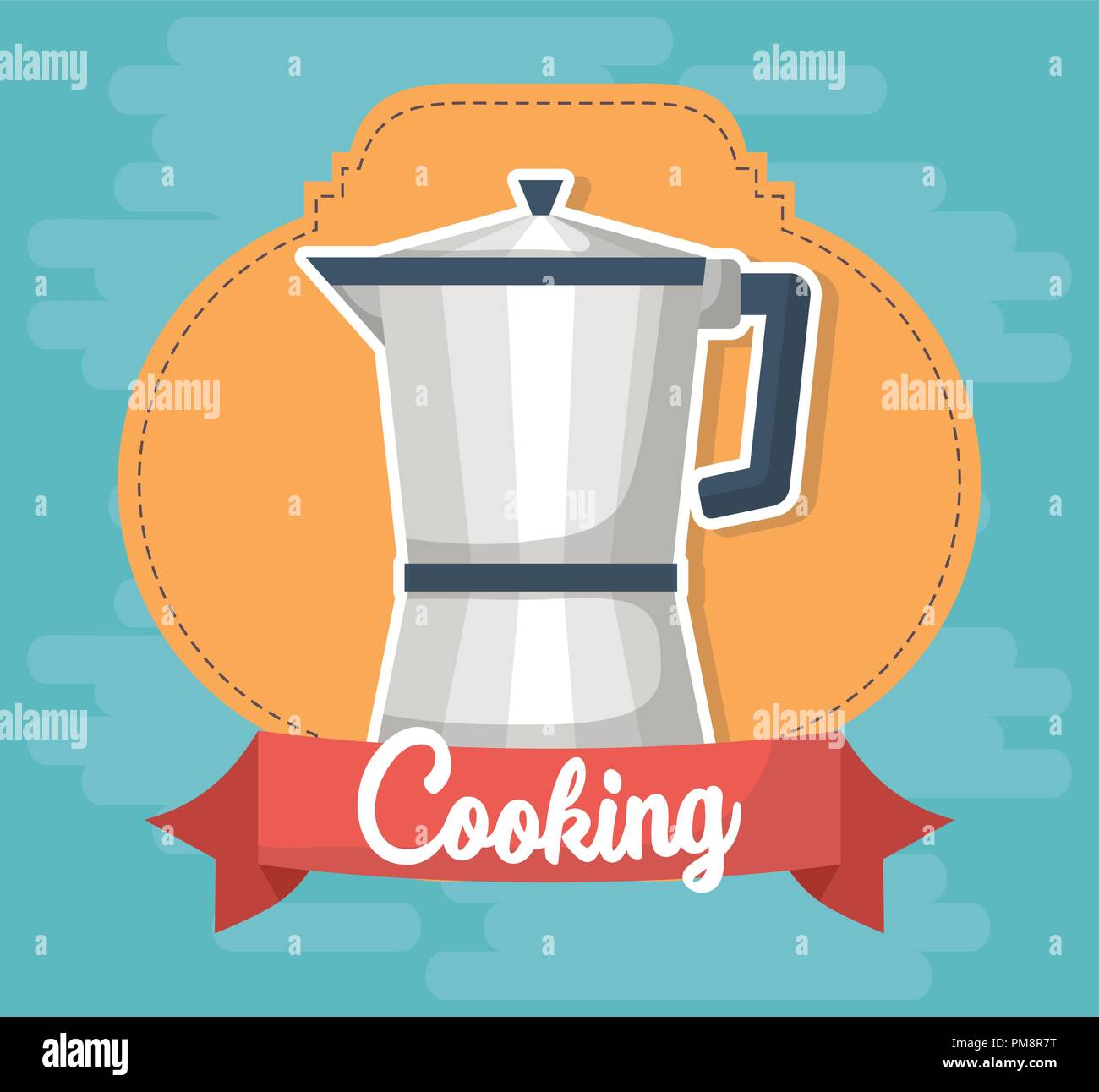 decorative frame with kettle icon over blue background, colorful design ...