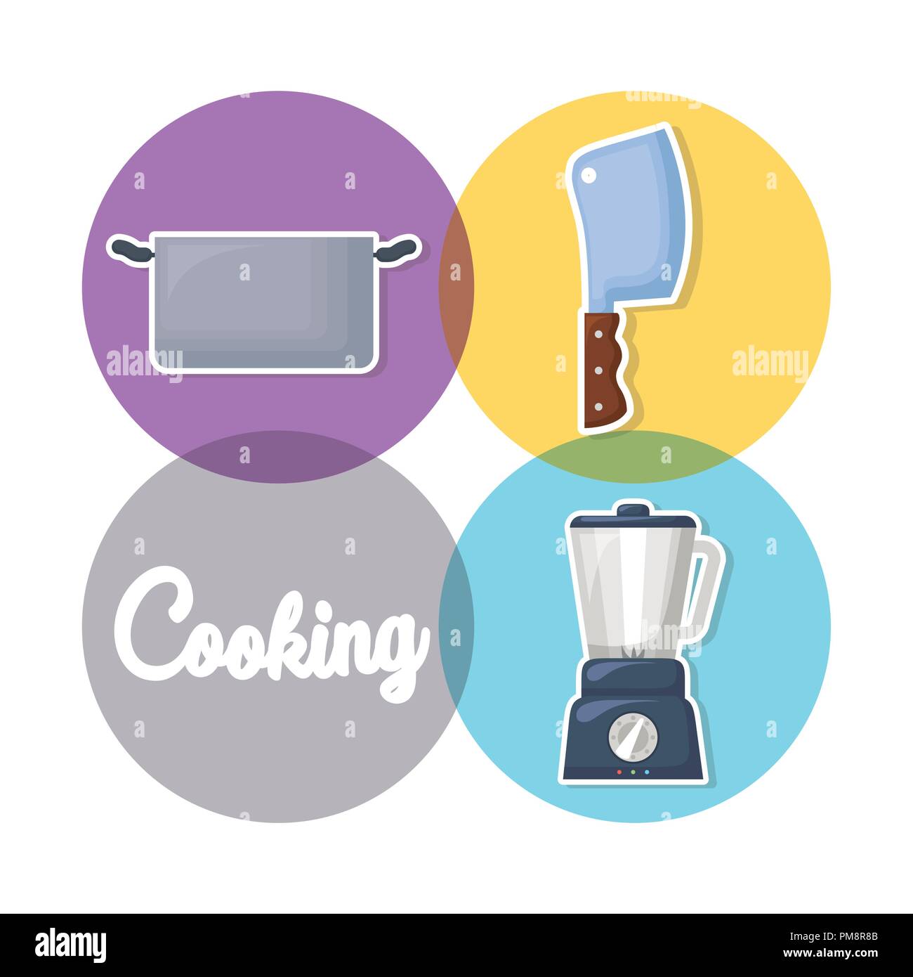 cooking utensils icon set over colorful circles and white background ...