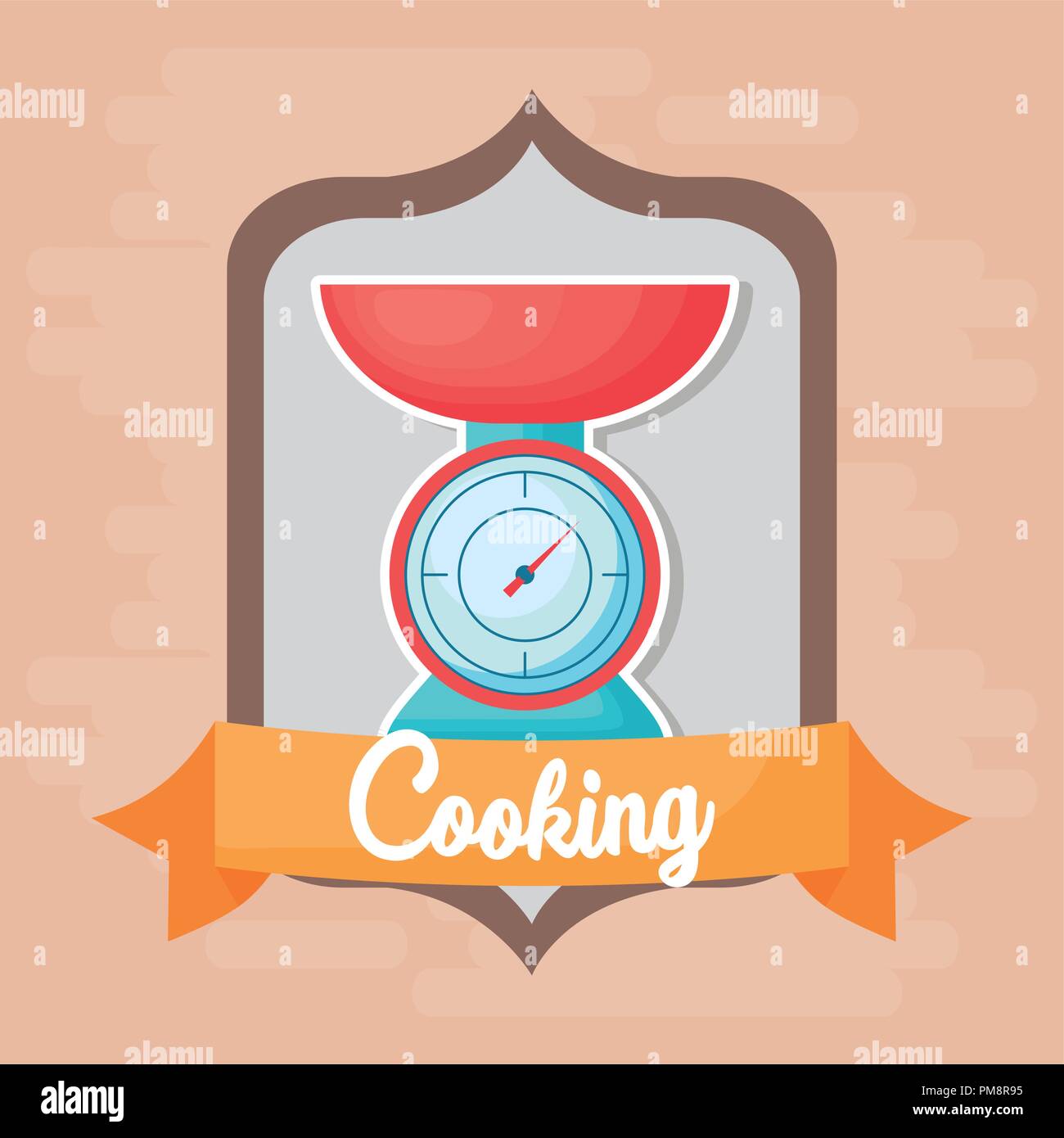 decorative frame with scale icon over orange background, colorful ...