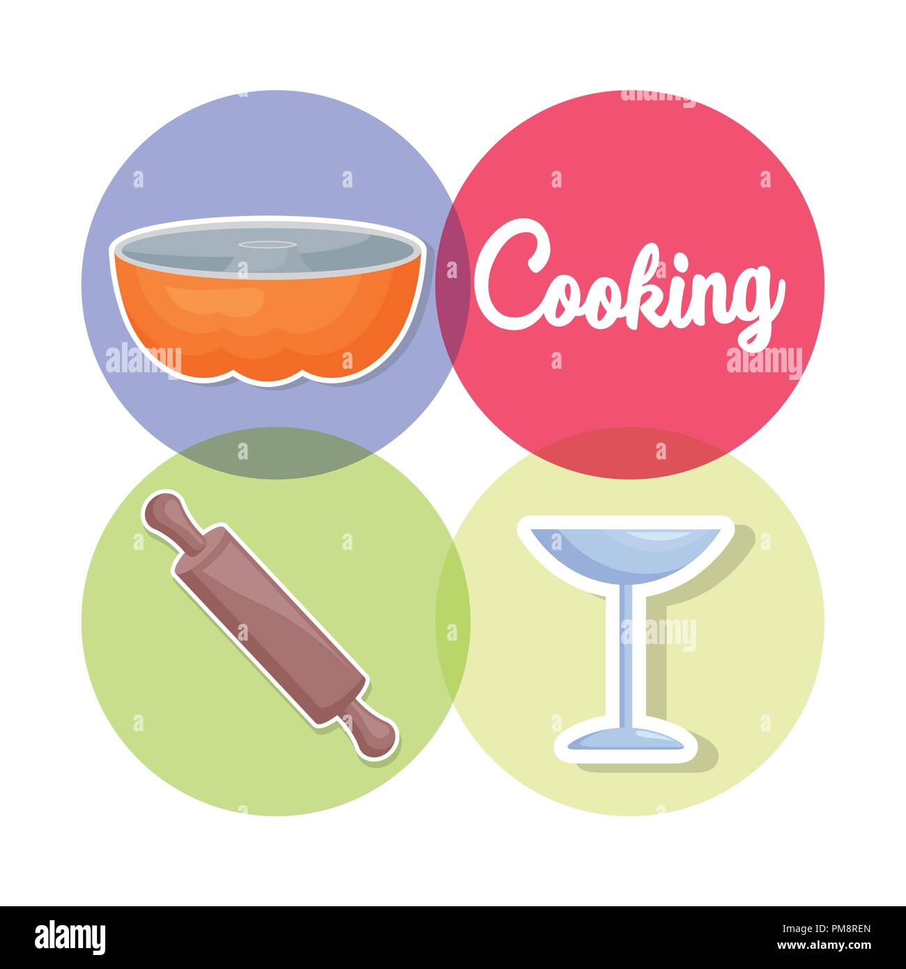 cooking utensils icon set over colorful circles and white background ...