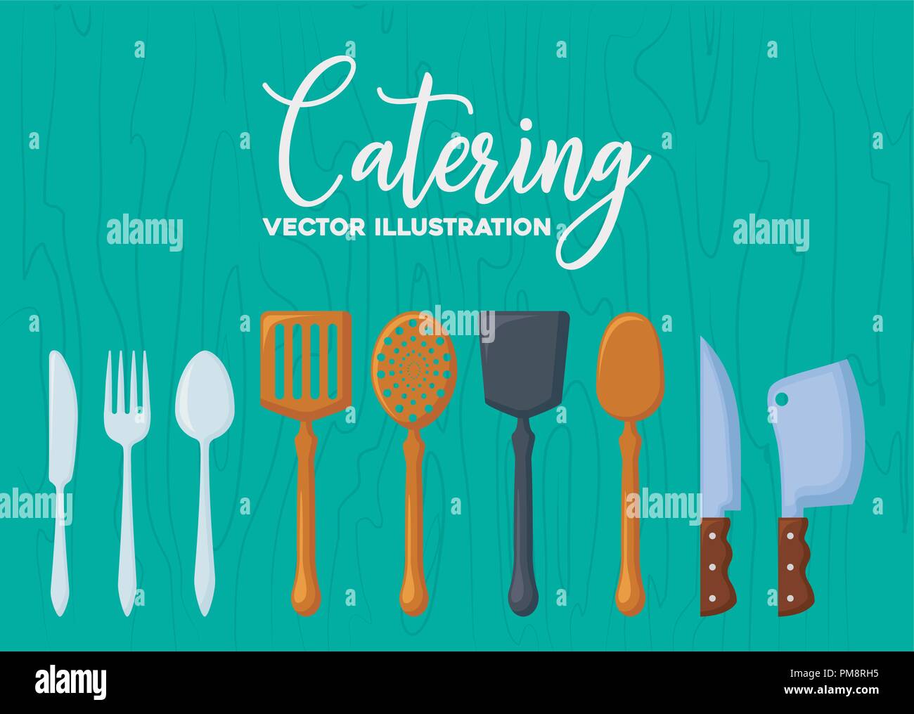 catering design with kitchen utensils over blue background, colorful ...