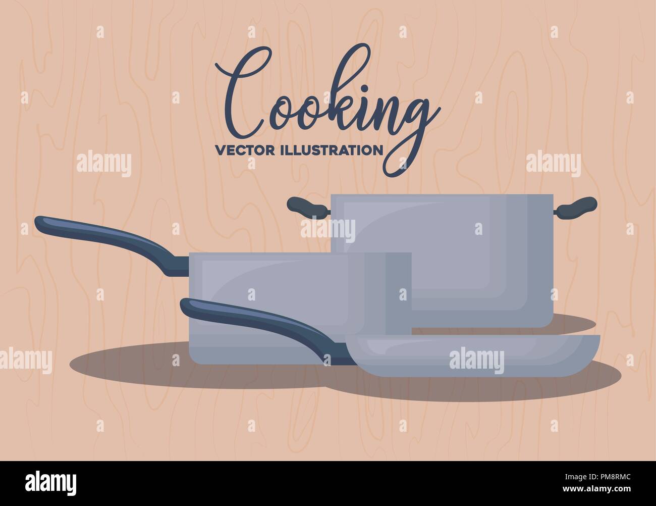 cooking utensils design with pots and pan over orange background ...