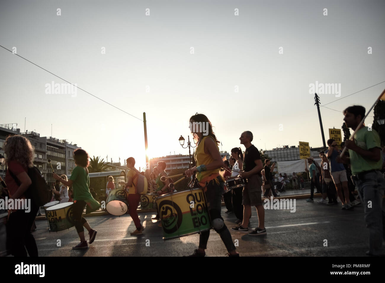 Protesters seen playing with drums at the demonstration. Thousands of ...