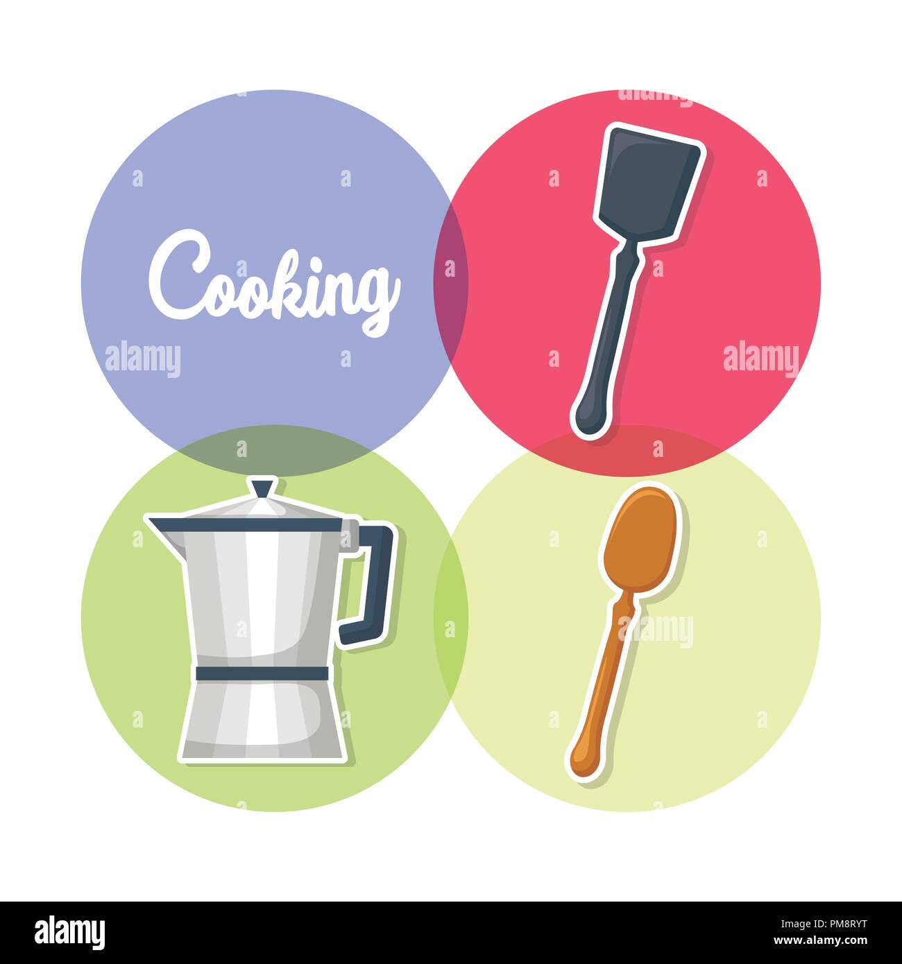 cooking utensils icon set over colorful circles and white background ...