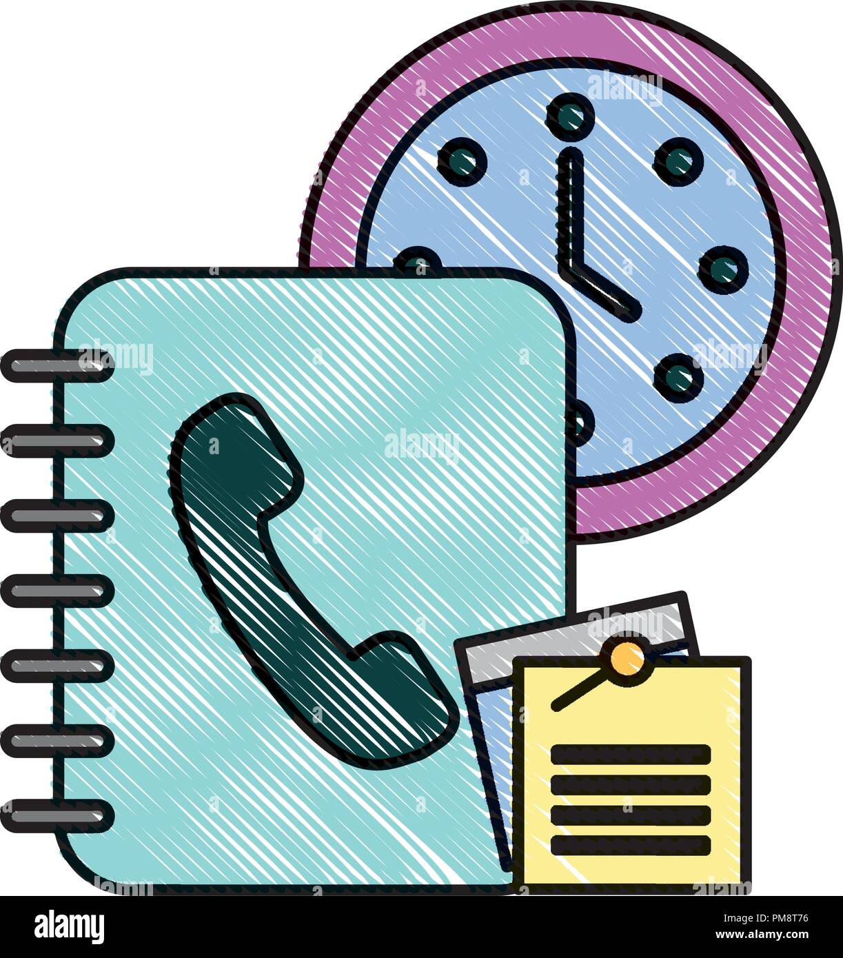 office clock time book telephone notes paper Stock Vector Image & Art ...