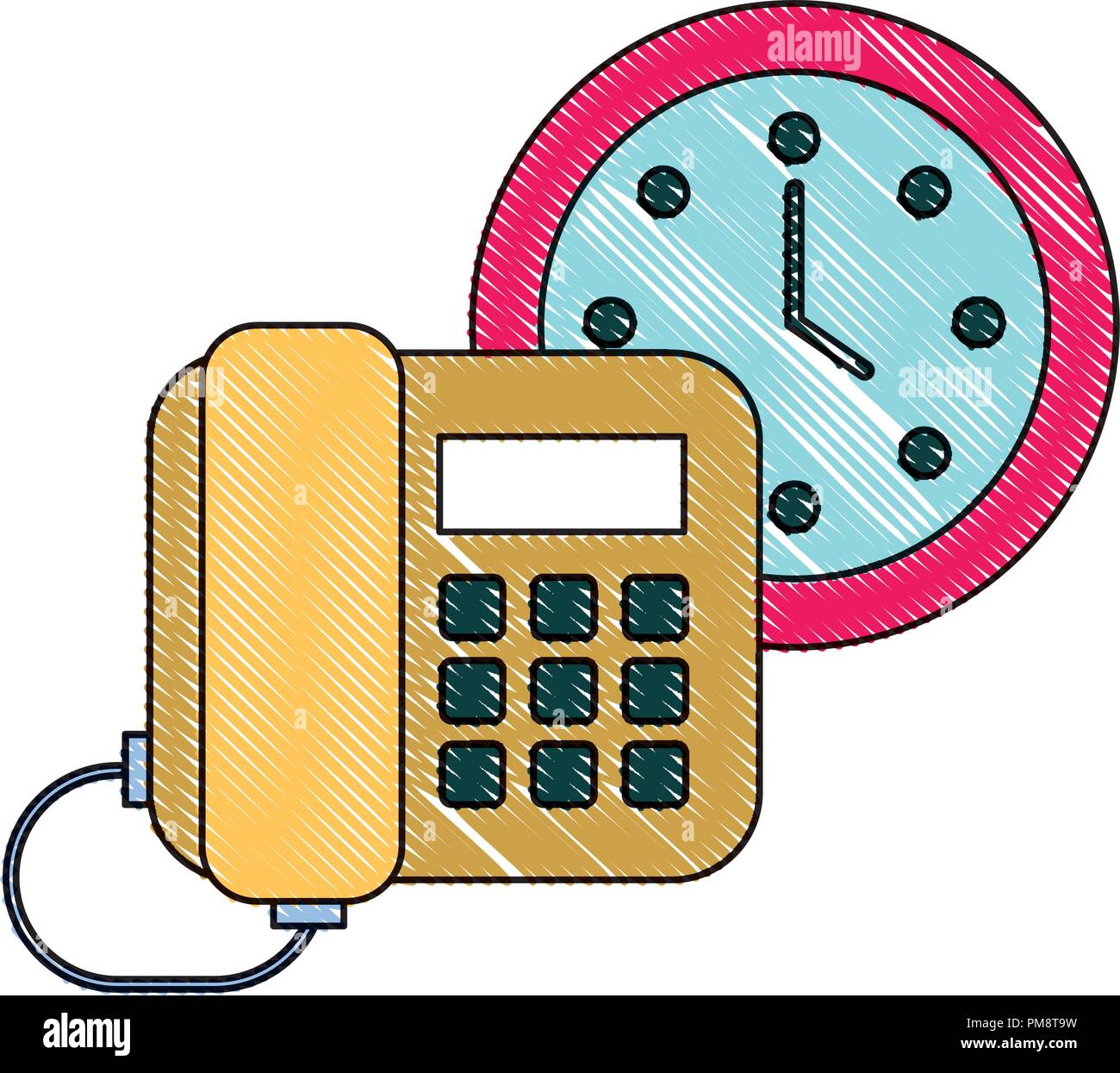 office business telephone and clock time Stock Vector Image & Art - Alamy