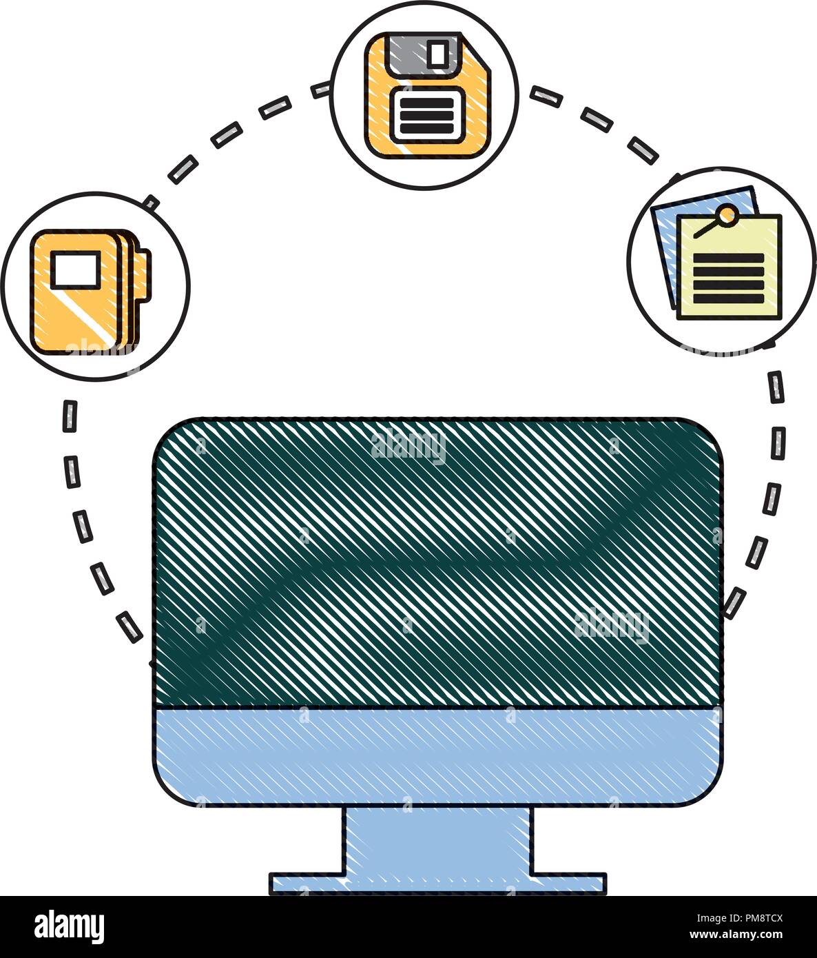 computer monitor office floppy disk note mail Stock Vector Image & Art ...