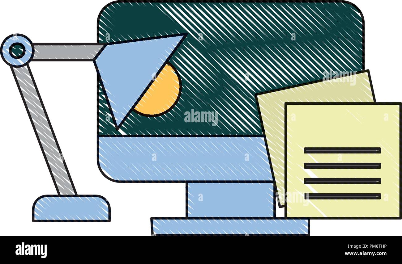 office computer monitor notes paper lamp Stock Vector Image & Art - Alamy
