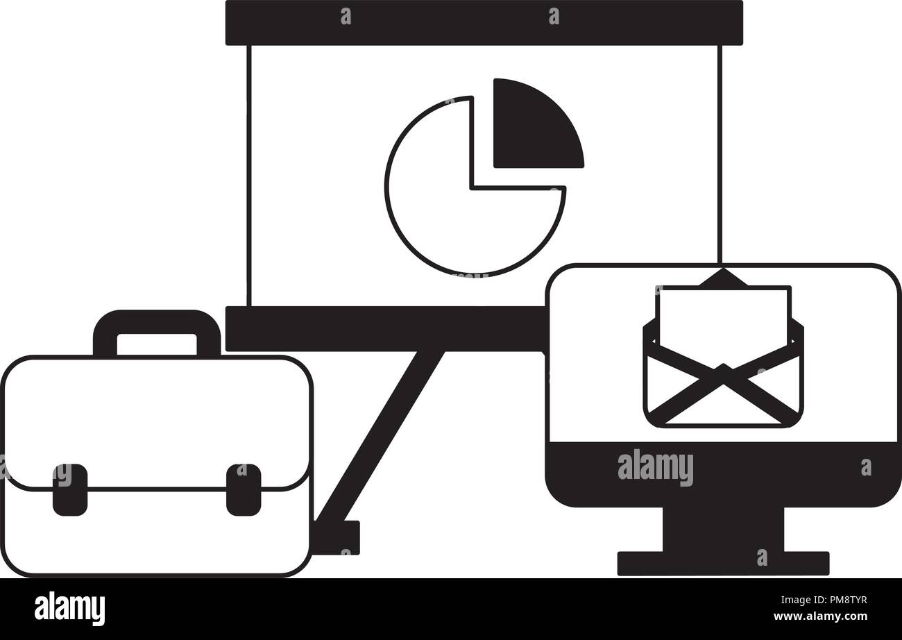 portfolio briefcase with paperboard and computer Stock Vector Image ...