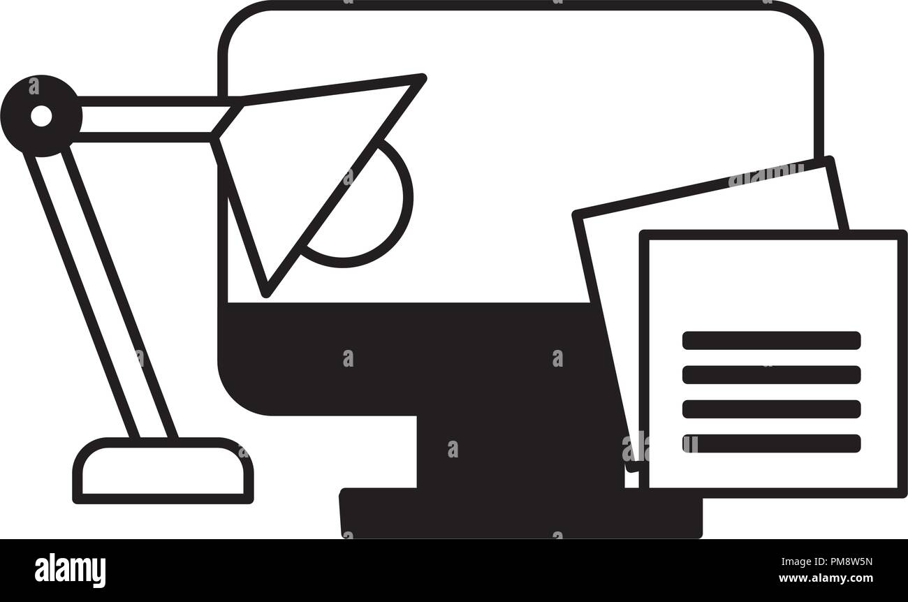 computer desktop with lamp and document Stock Vector Image & Art - Alamy