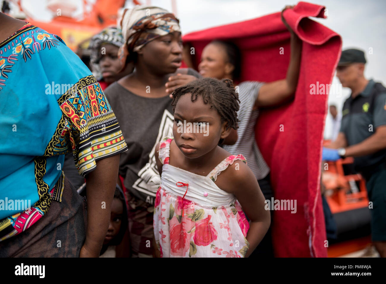 A Sub Saharan girl seen at the port after being rescued. 79 migrants ...