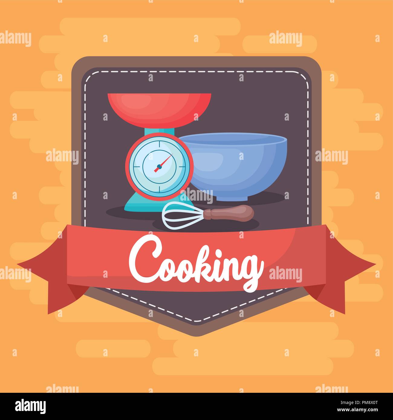 cooking design with decorative emblem with scale and bowl over yellow ...
