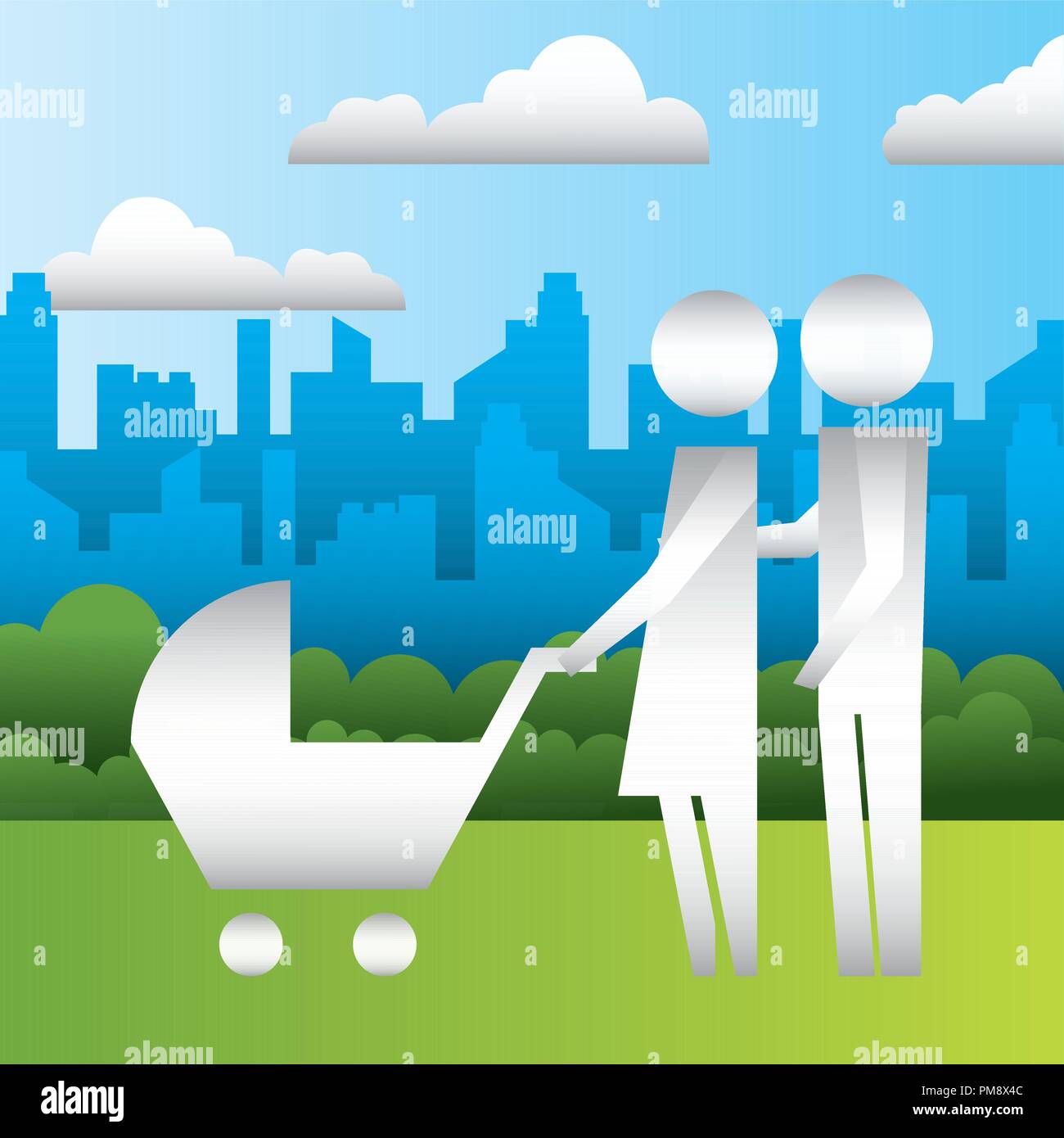 parents with baby pram in the park family protection Stock Vector Image ...