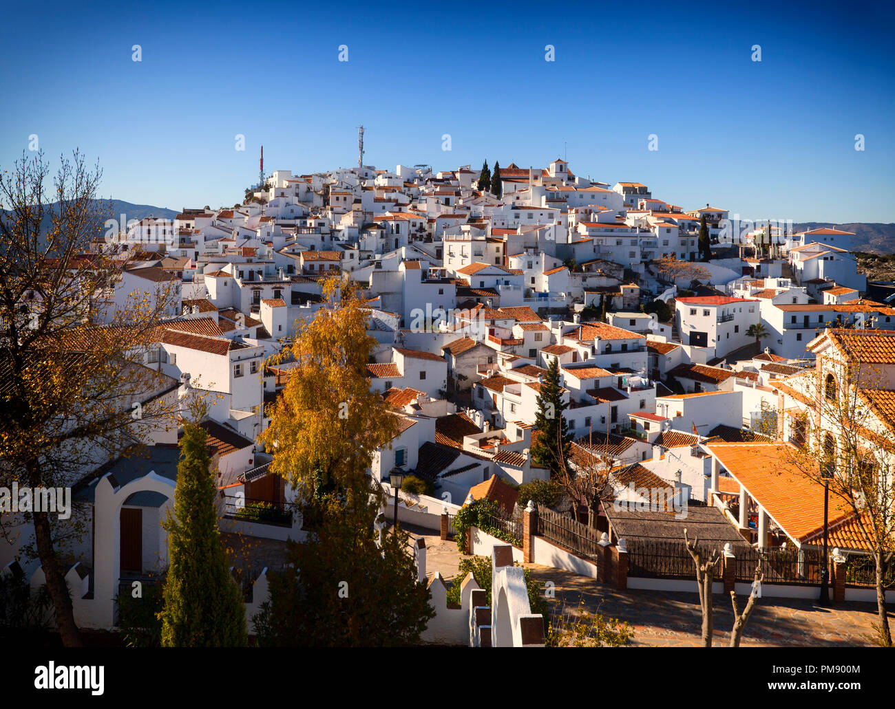 Aerial view of Comares Village, one of the highest pueblo blancos in ...