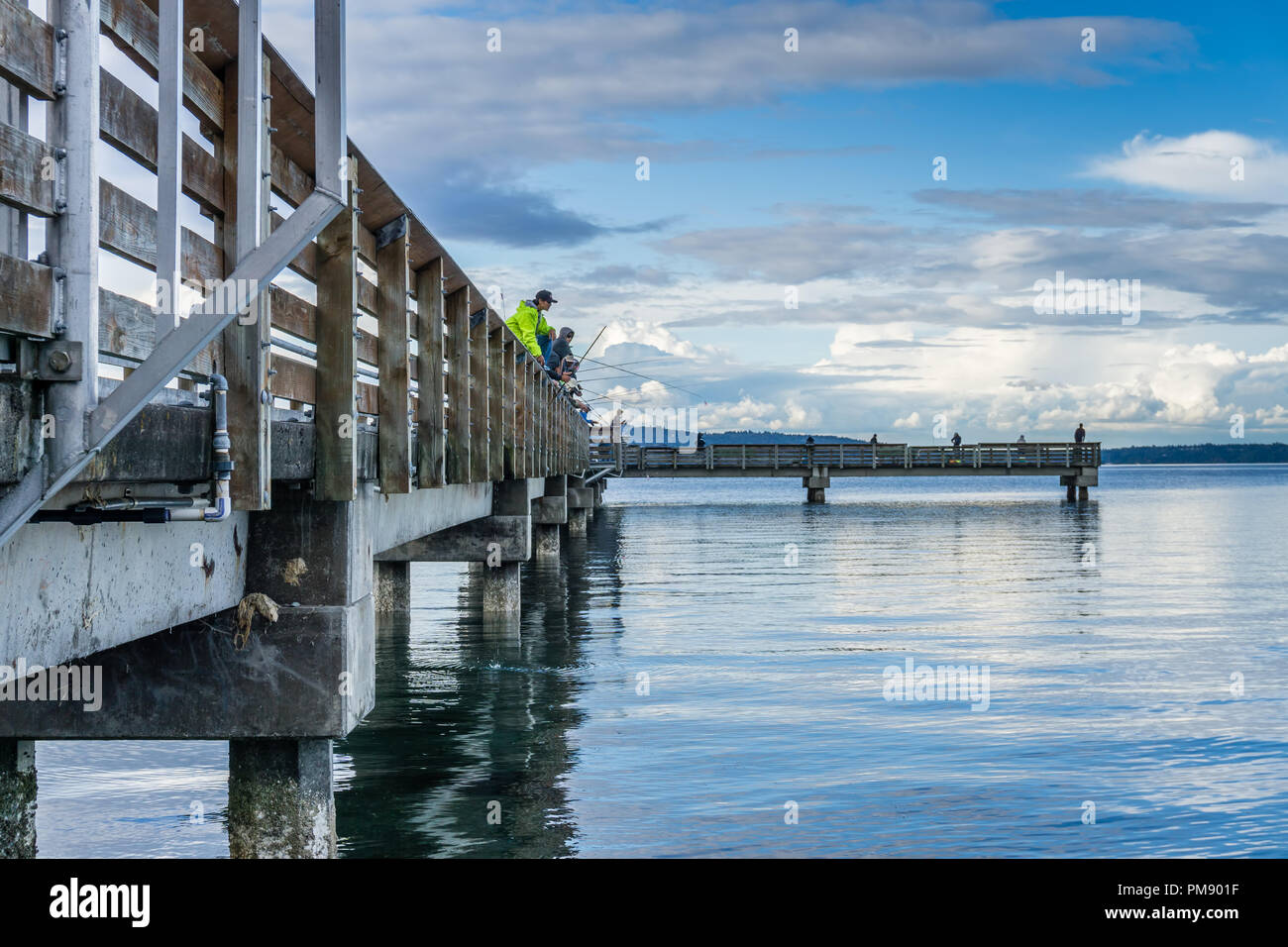 Fishermen try their luck at Dash Point pier in Washington Sttate Stock ...