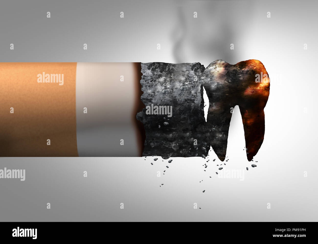 Smoking and dental health problem as a cigarette shaped as a tooth ...