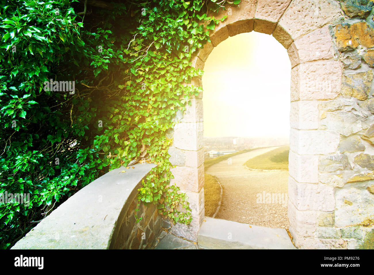 Door to a new world. Old doorway leading to a better world. New life ...