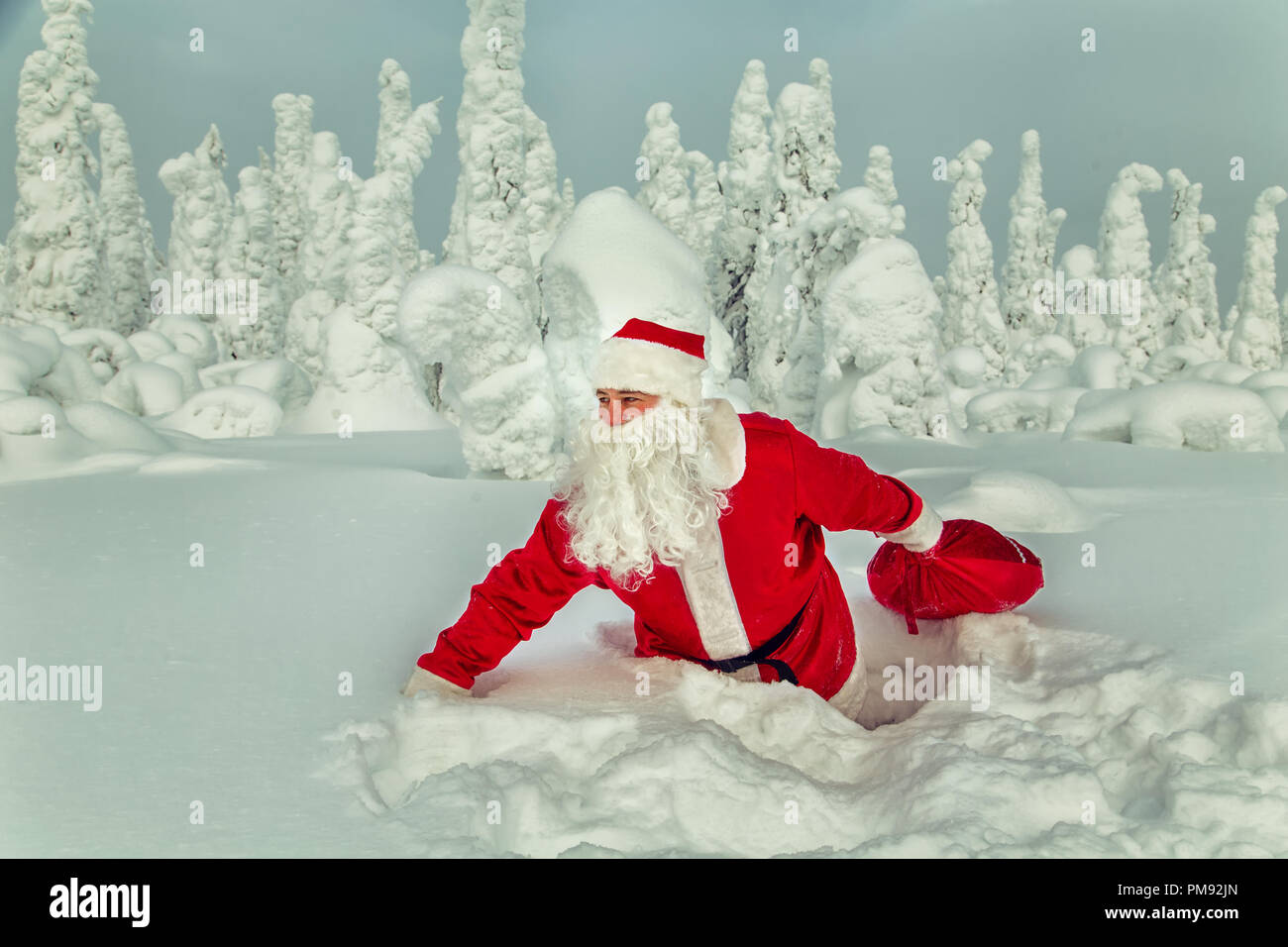 Authentic Santa Claus in Lapland. Magnificent snow-covered landscape ...