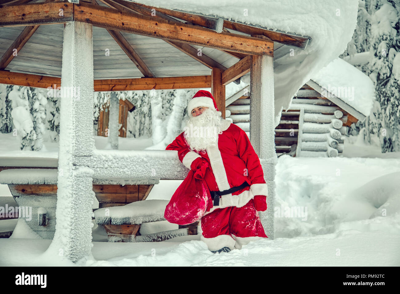 Authentic Santa Claus in Lapland. Magnificent snow-covered landscape ...