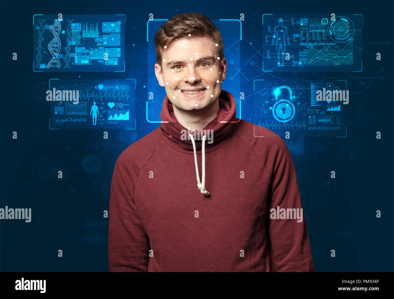 Biometric verification - young man face recognition Stock Photo - Alamy