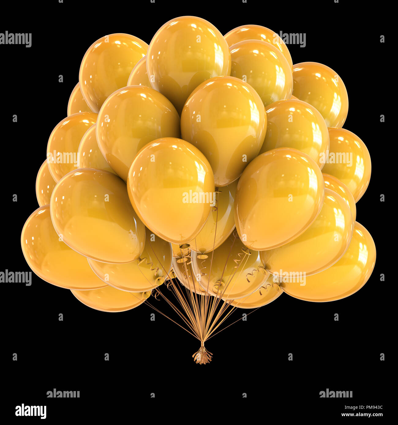 yellow balloons bunch shiny party decoration. birthday helium balloon ...