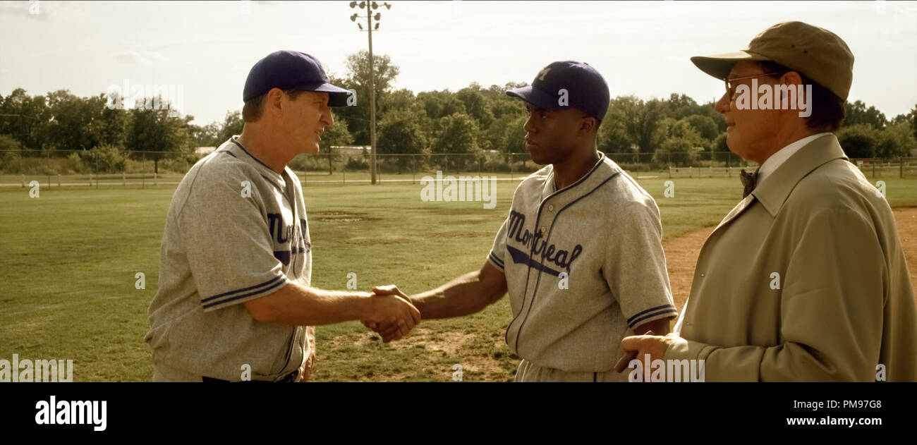 (L-r) BRETT CULLEN as Clay Hopper, CHADWICK BOSEMAN as Jackie Robinson ...