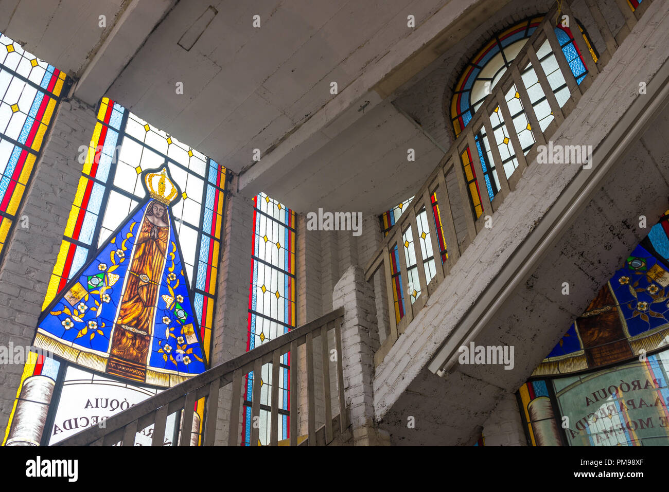 Sao Paulo, Brazil, mai 26, 2018: Stained glass windows inside the ...