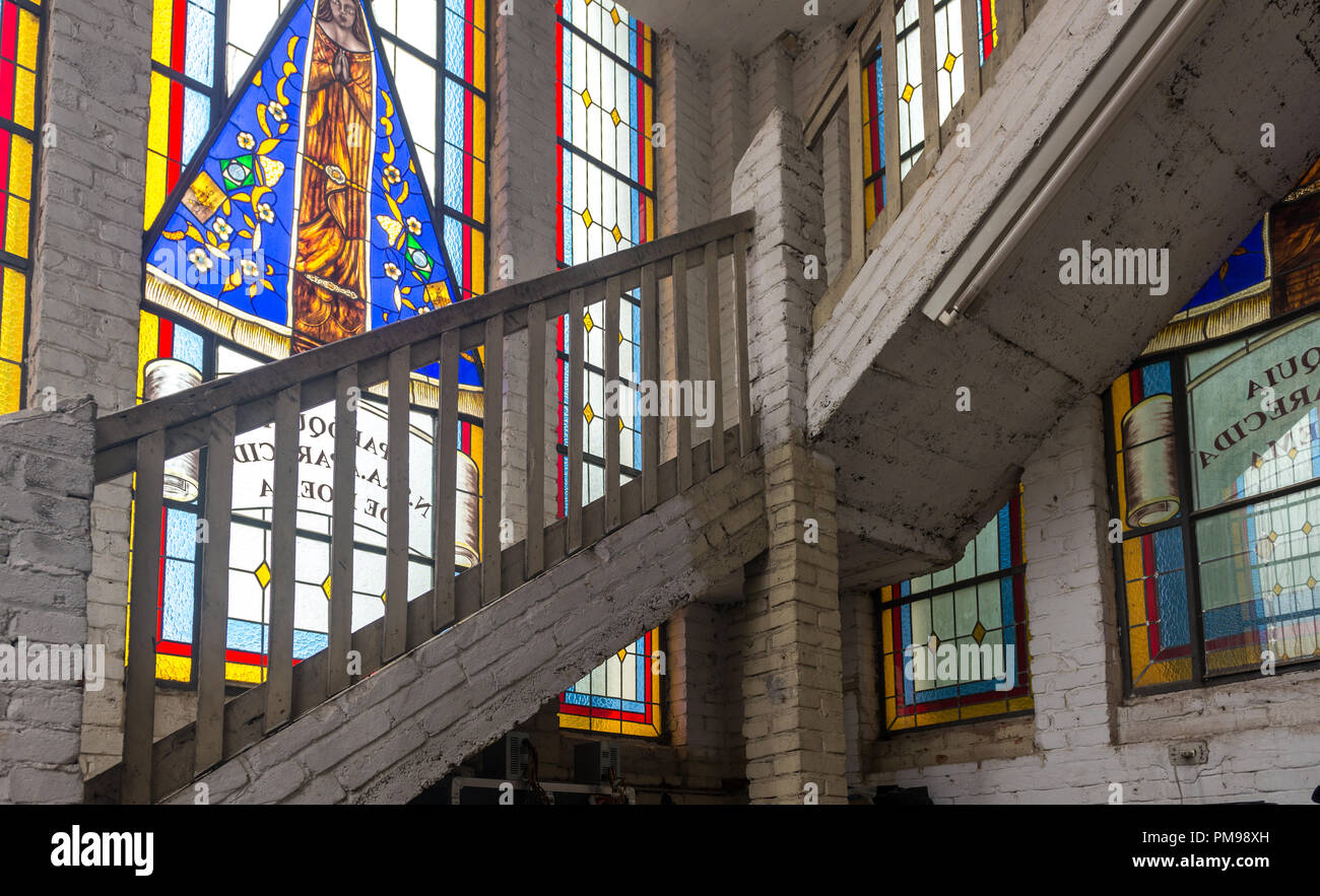 Sao Paulo, Brazil, mai 26, 2018: Stained glass windows inside the ...