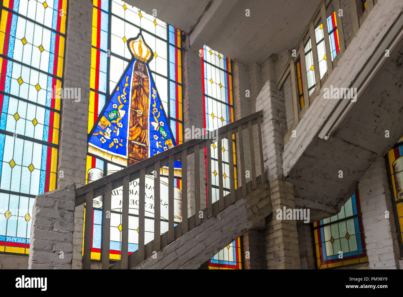 Sao Paulo, Brazil, mai 26, 2018: Stained glass windows inside the ...