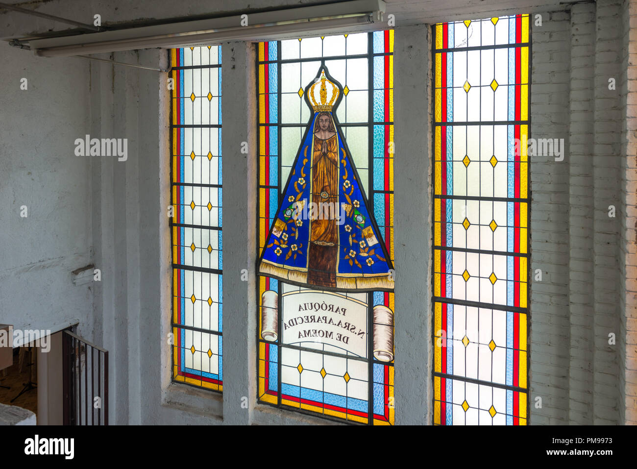Sao Paulo, Brazil, mai 26, 2018: Stained glass windows inside the ...