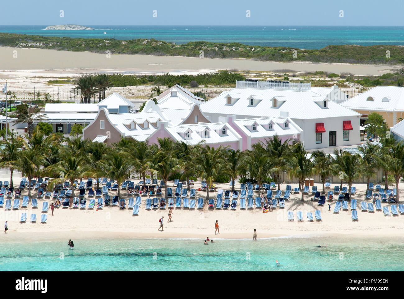 The view of a tourist village and the beach on Grand Turk island (Turks ...