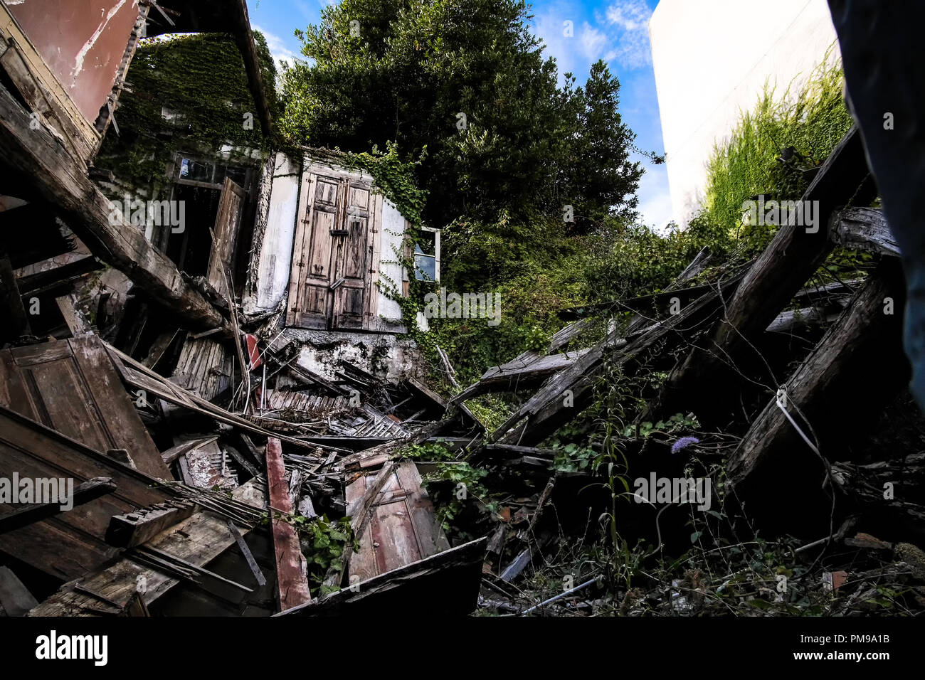 debris of a House in Ruins that totally collapsed down and the ...