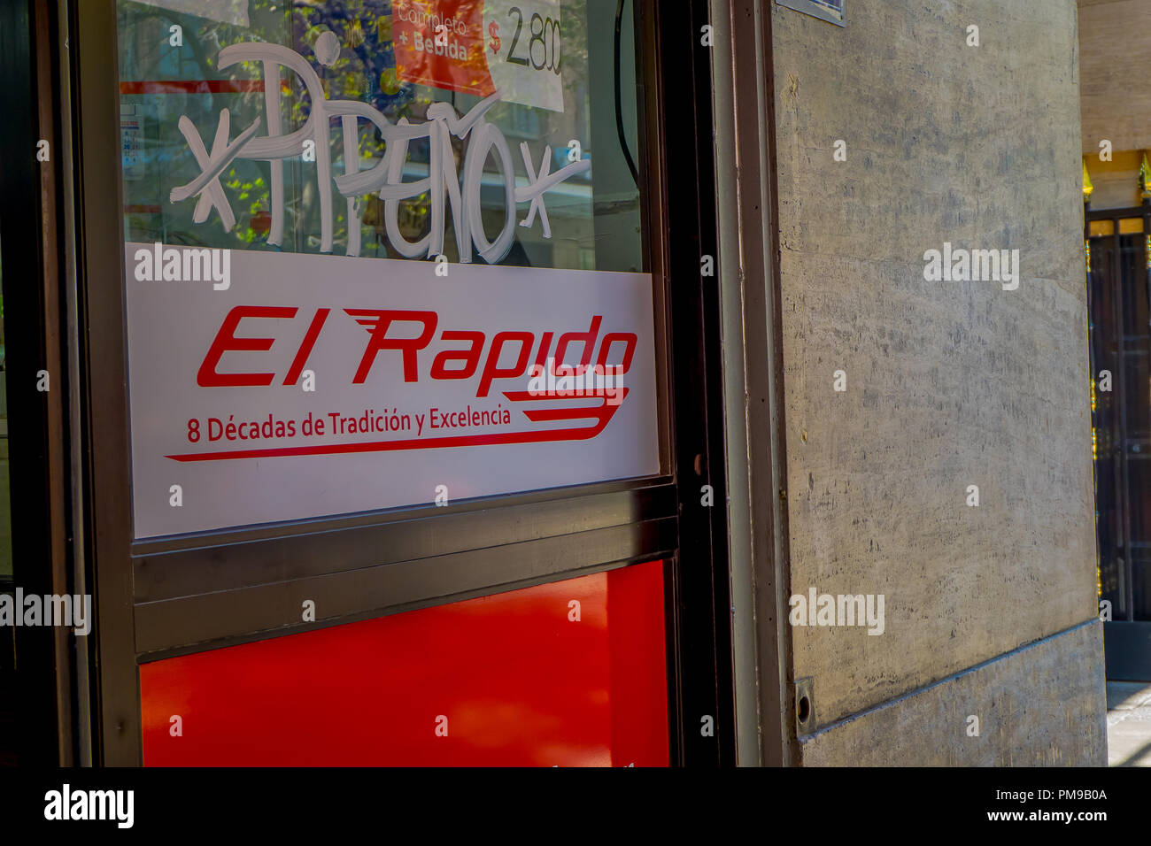 SANTIAGO, CHILE - SEPTEMBER 13, 2018: Informative sign of el rapido ...