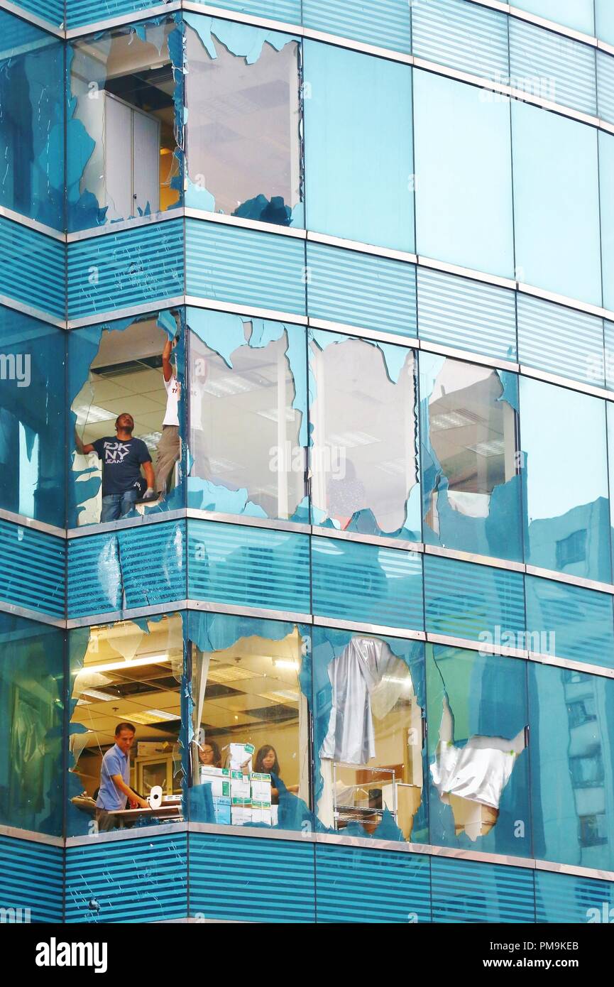 Hong Kong, Hong Kong - September 17, 2018. The super typhoon Mangkhut ...