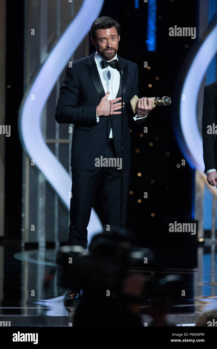 Hugh Jackman accepts the Golden Globe Award for BEST PERFORMANCE BY AN ...