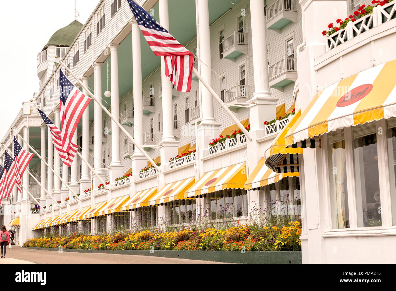 Facade of the Grand Hotel, on Mackinac Island. Popular vacation ...