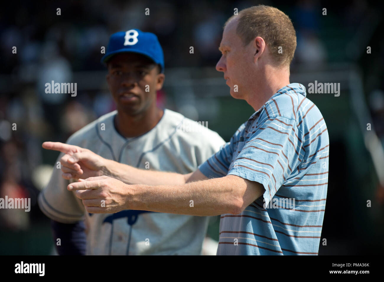 (L-r) CHADWICK BOSEMAN and director BRIAN HELGELAND on the set of ...