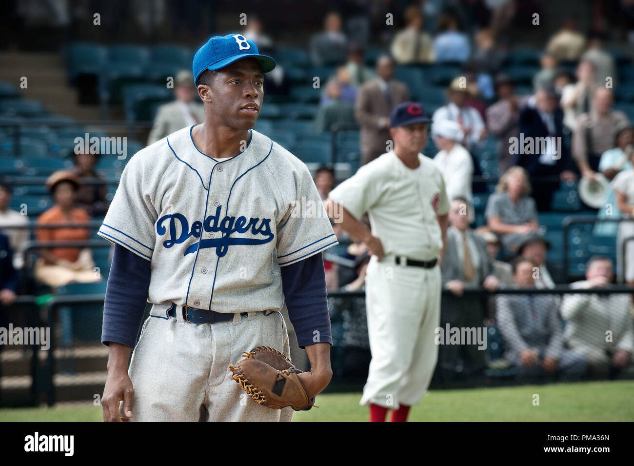 CHADWICK BOSEMAN as Jackie Robinson in Warner Bros. Pictures’ and ...