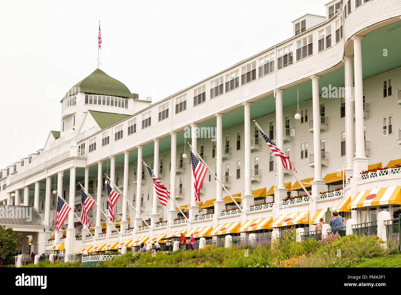 Facade of the Grand Hotel, on Mackinac Island. Popular vacation ...