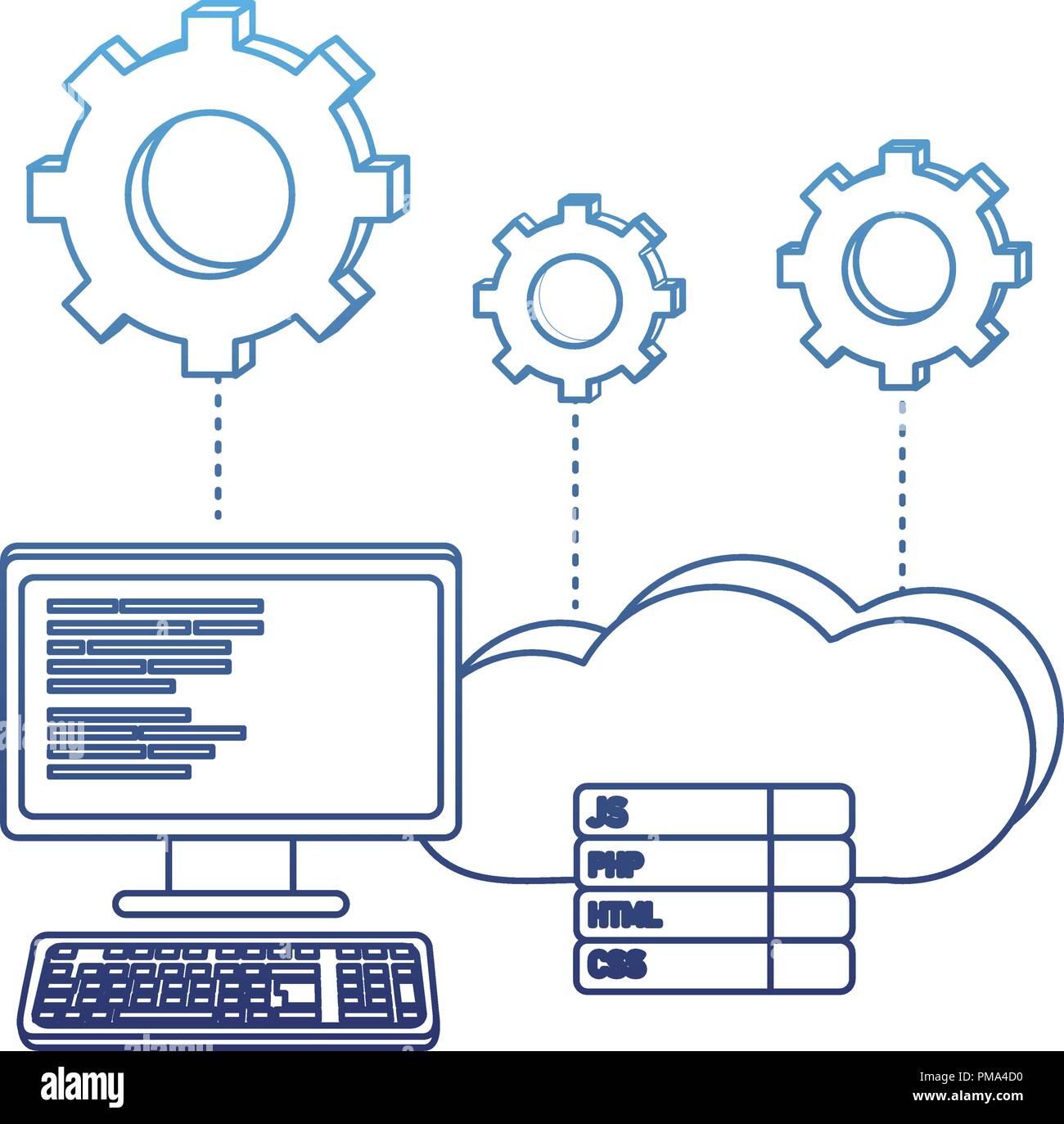 degraded outline computer programming code and cloud data with gears Stock Vector Image & Art ...